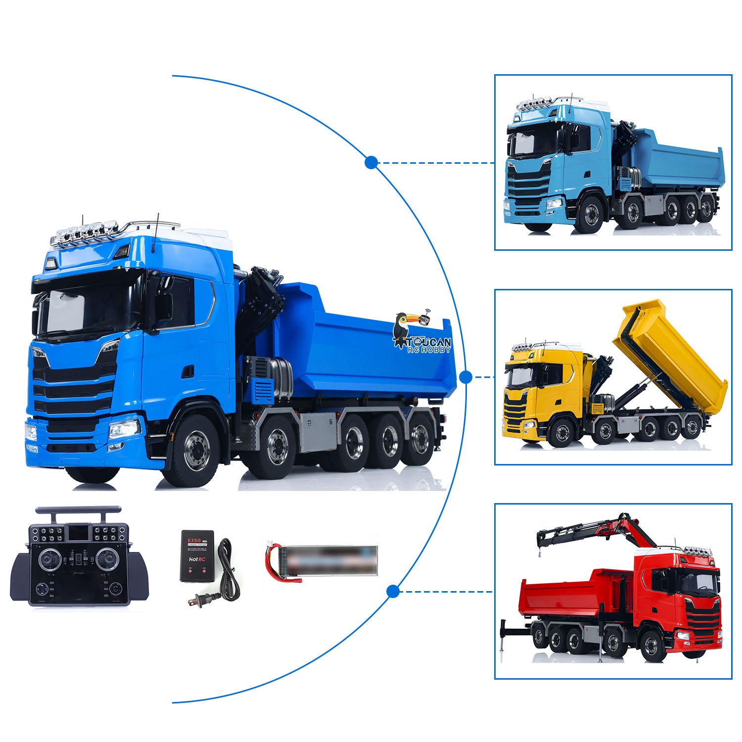 10x10 Metal Chassis 770S 1/14 RC Hydraulic Dump Truck Crane Full Tippe ...